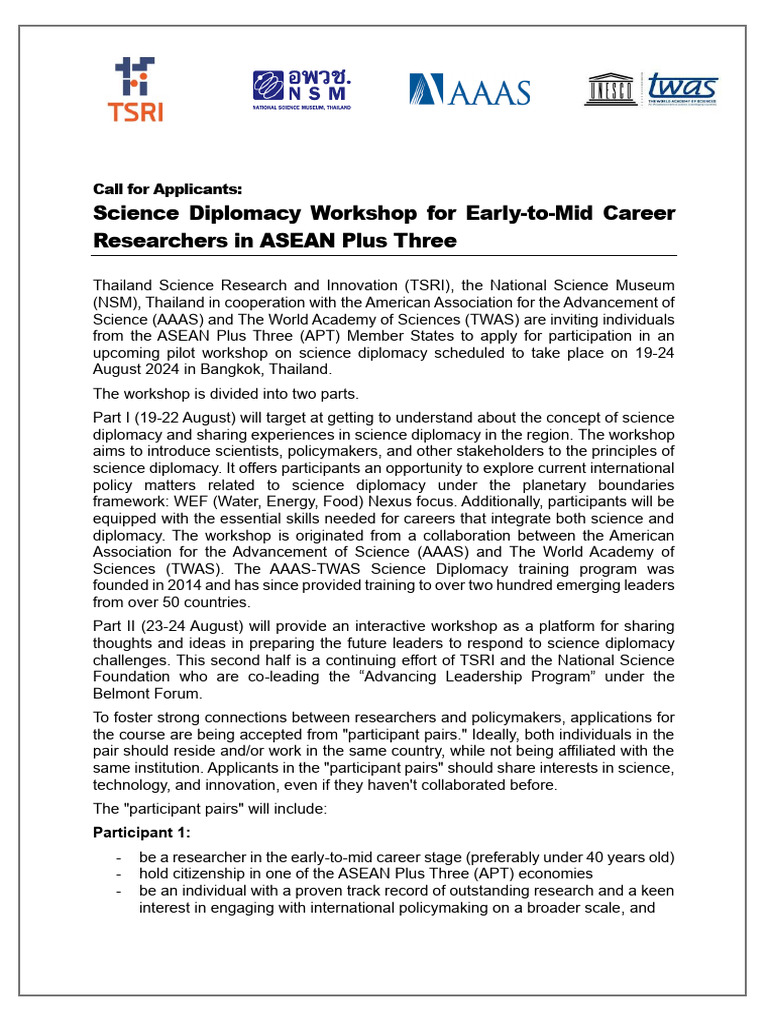 붙임1. Call-pilot Science Diplomacy Workshop | PDF | Science ...