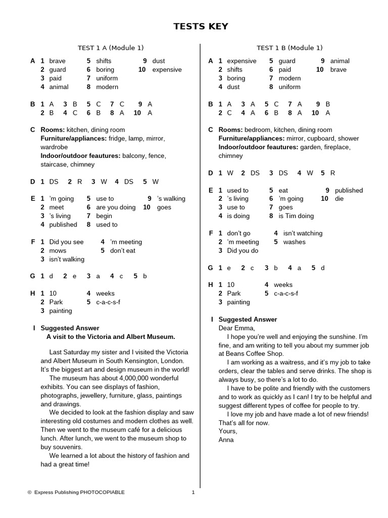 Upstream Elem A2 Tests KEY | PDF