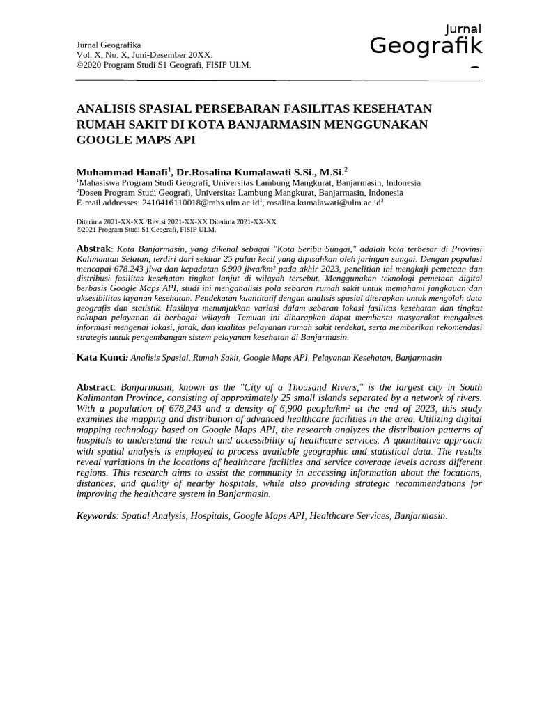 Analisis Spasial Persebaran Fasilitas Kesehatan Rumah Sakit Di Kota ...
