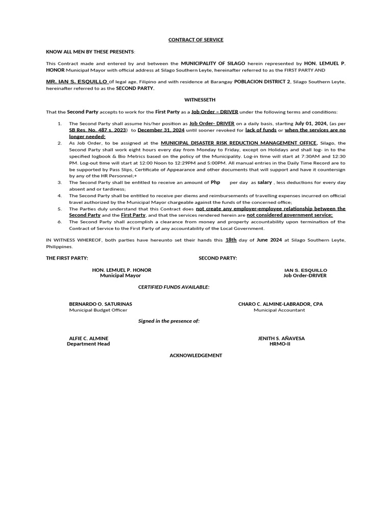 JO CONTRACT | PDF | Per Diem