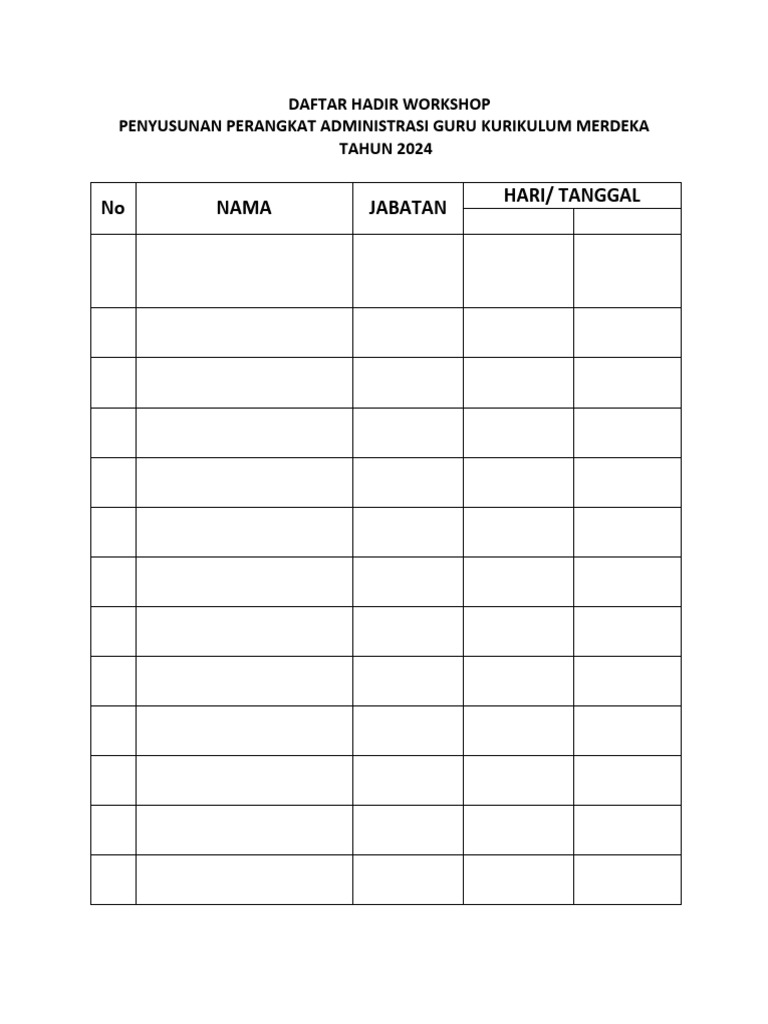 DAFTAR HADIR WORKSHOP Penyusunan Perangkat Adm | PDF
