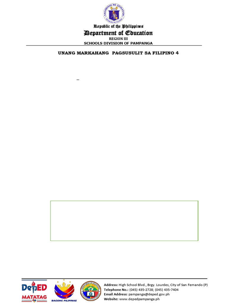 Unang Markahang Pagsusulit Sa Filipino 4 | PDF