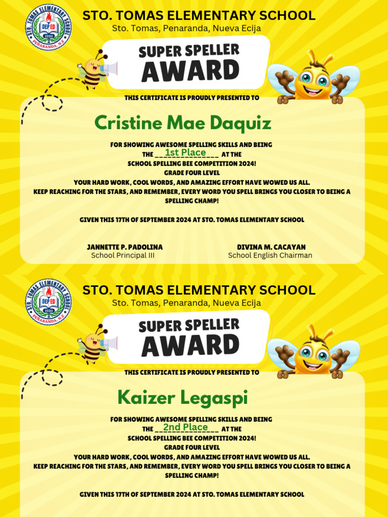 Spelling Bee Award Template Spelling Bee, Spelling Bee Certificate