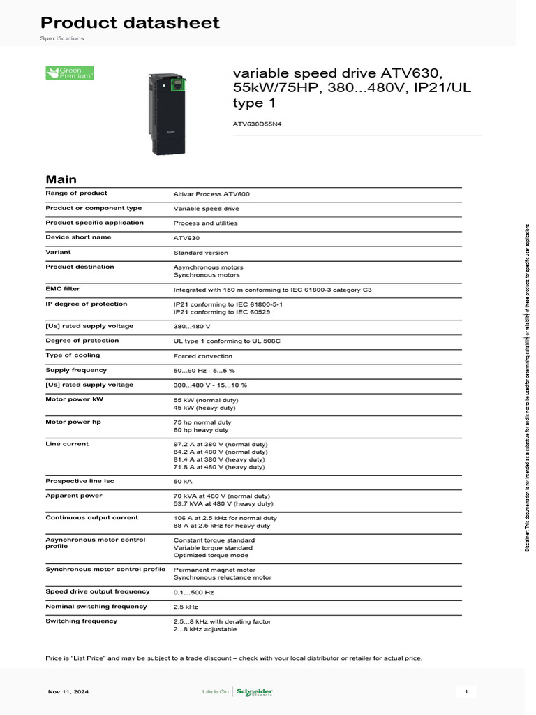 Schneider Electric Altivar-Process-ATV600 ATV630D55N4 | PDF | Electric ...