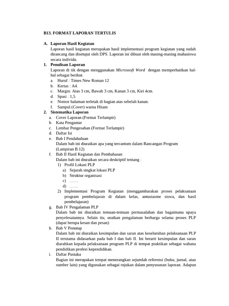 Format Laporan Tertulis PLP 2024 | PDF