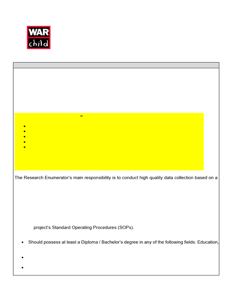 Research Enumerator Positions | PDF | Focus Group | Data
