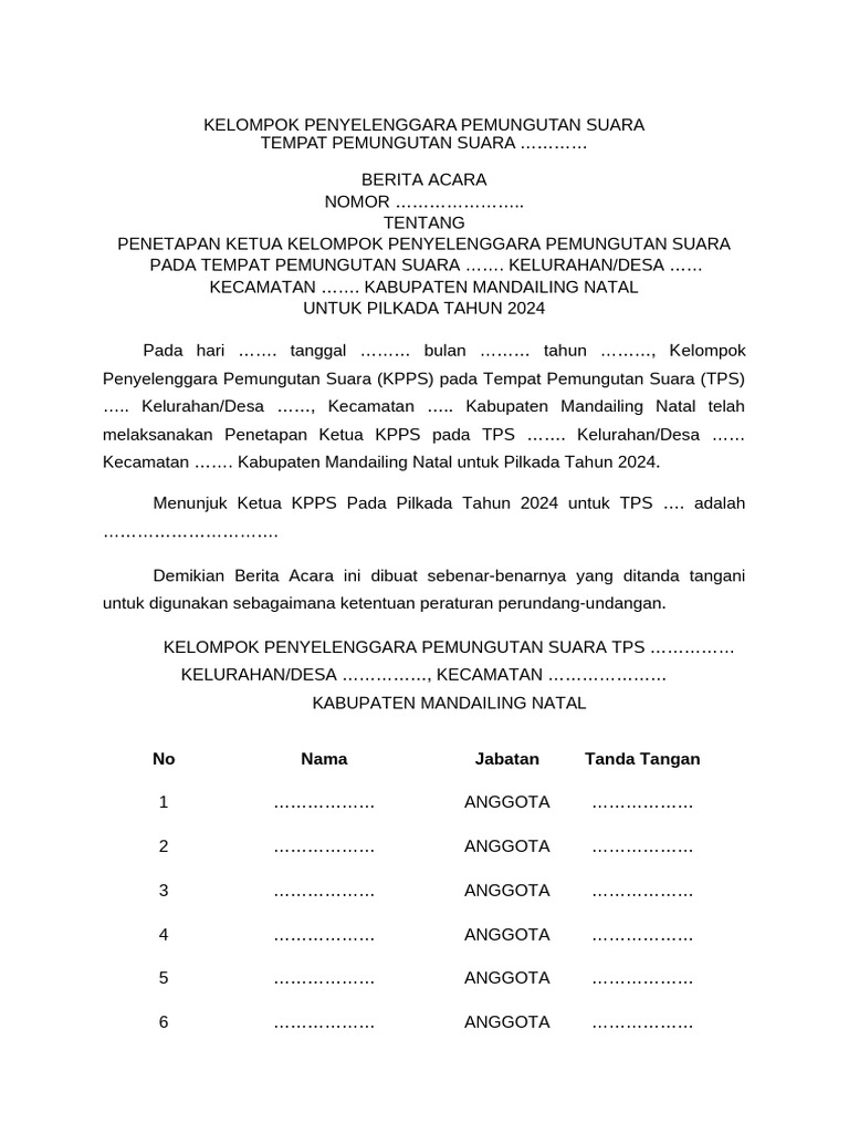 Penetapan Ketua KPPS Pilkada 2024 | PDF