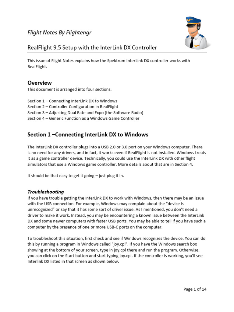 RF 9.5 Controller Setup - InterLink DX | PDF | Usb | Aileron