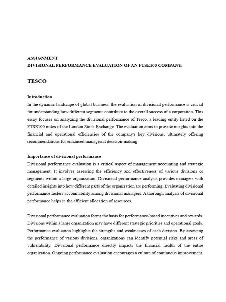 Tesco - Divisional Performance Evaluation of An Ftse100 Company | PDF ...