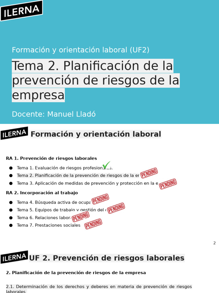 TEMA 2. Planificación de la prevención de riesgos de la empresa | PDF ...