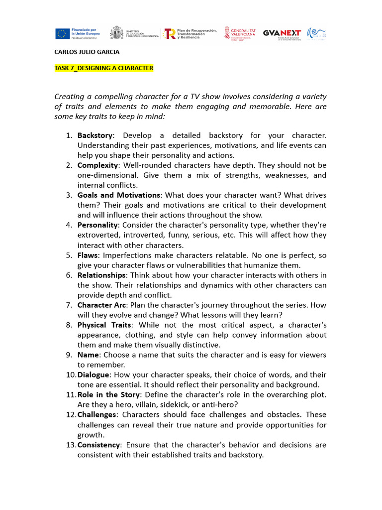 Real Task 7 - Designing A Character | PDF | Career & Growth | General ...