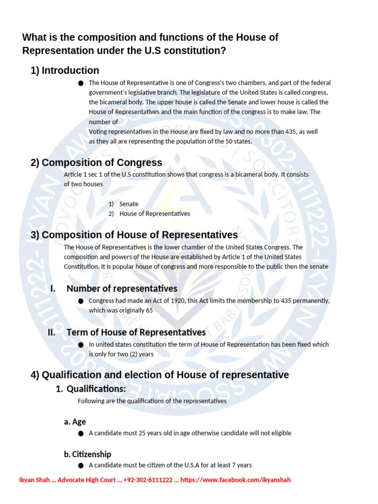 House of Representatives: Composition & Powers | PDF | United States ...