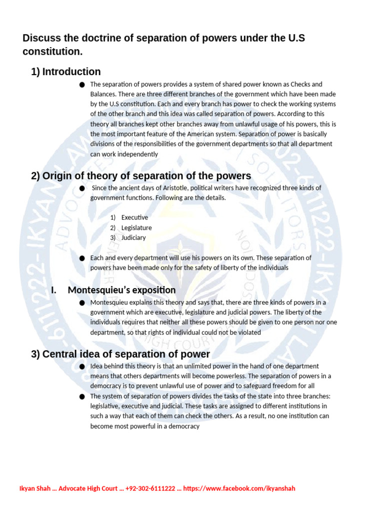Separation of Powers | PDF | Separation Of Powers | American Government