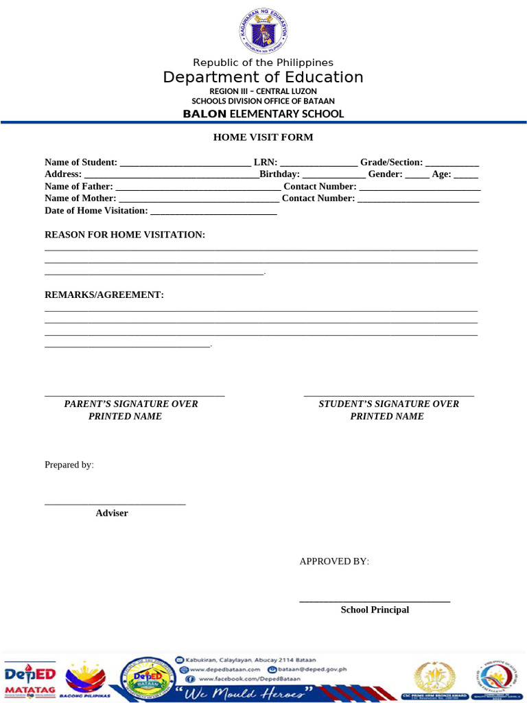 Home Visitation Form | PDF