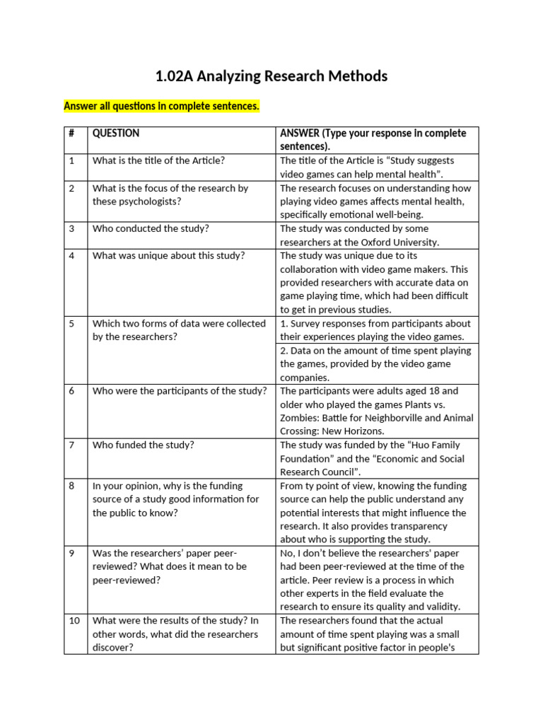 1.02A Analyzing Research Methods | PDF | Peer Review | Psychological ...