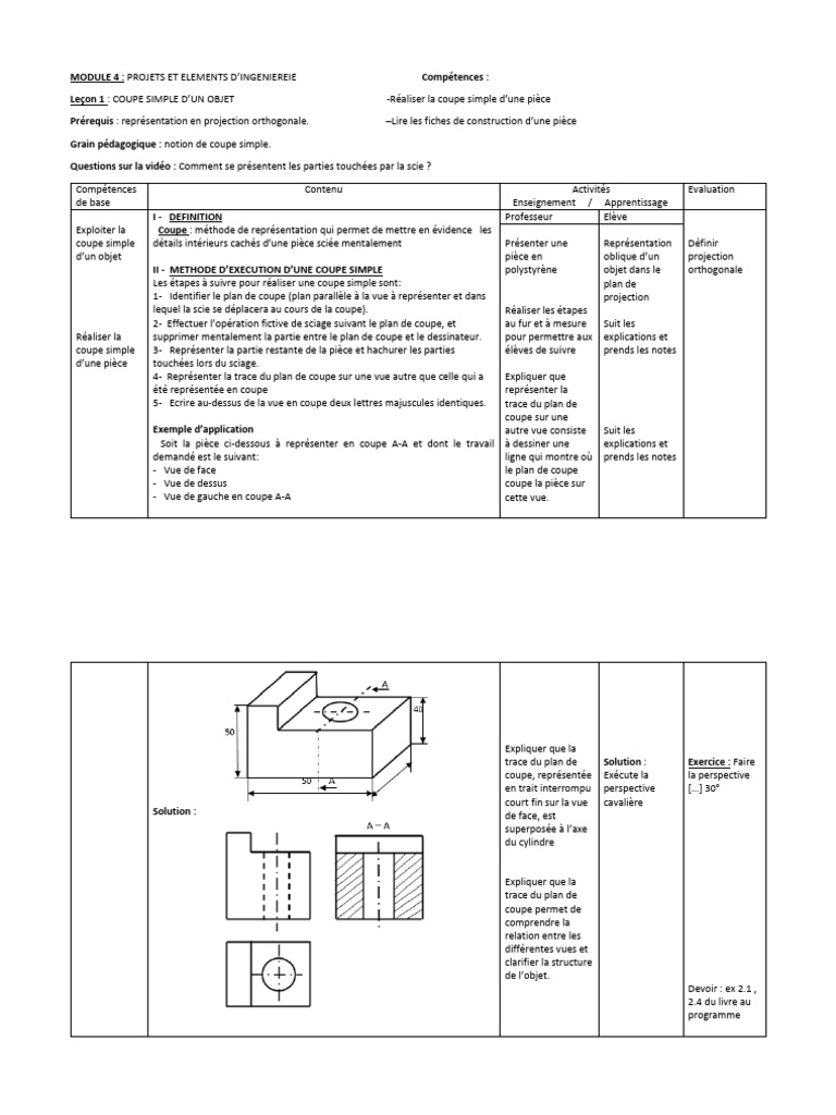 Coupe Simple en Dessin Technique | PDF | Perspective (représentation)