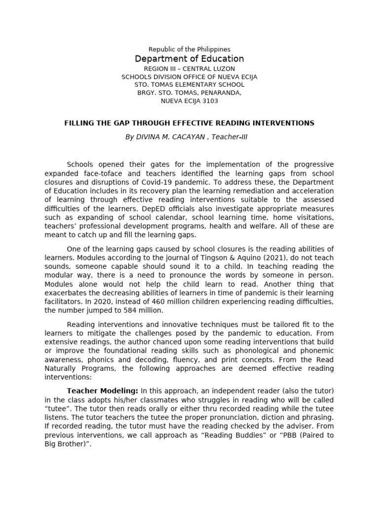 Filling The Gap Through Effective Reading Interventions | PDF ...