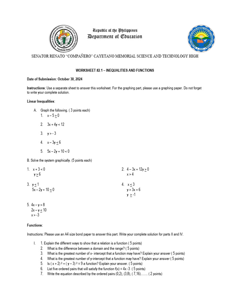 Worksheet 2.1 and 2.2 System and Functions | PDF | Function ...