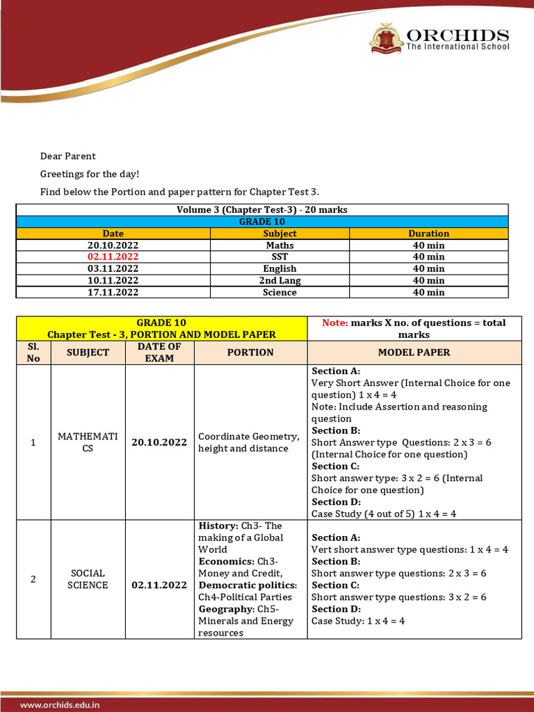 Grade 10 Chapter Test 3 Details | PDF | Teaching Methods & Materials