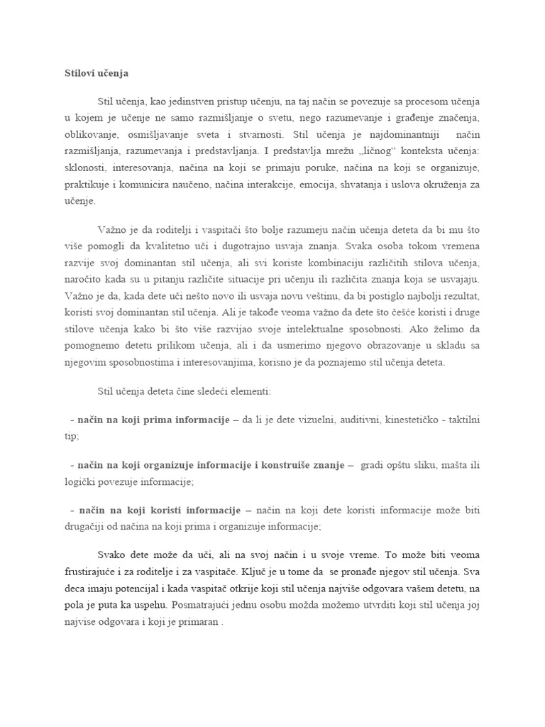 Stilovi Ucenja | PDF