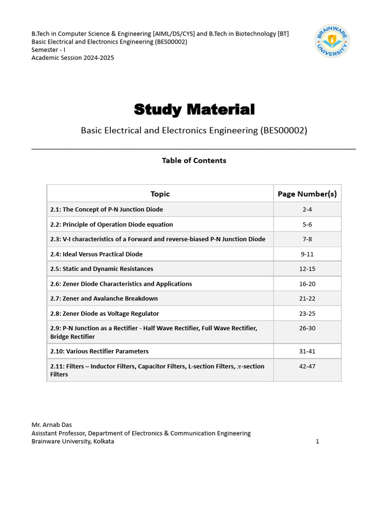 Electronics Brainware University Question AIML. | PDF | P–N Junction ...