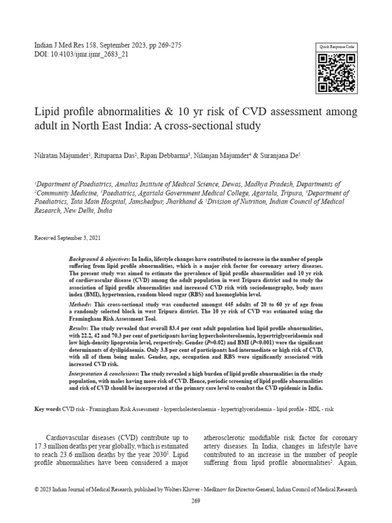 Lipid Profile Abnormalities & 10 Yr Risk of CVD Assessment Among | PDF ...