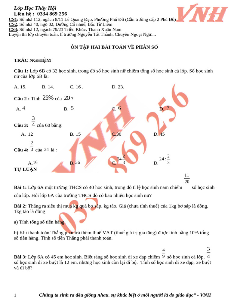 Ds6-Ot Hai Bai Toan Phan So | PDF