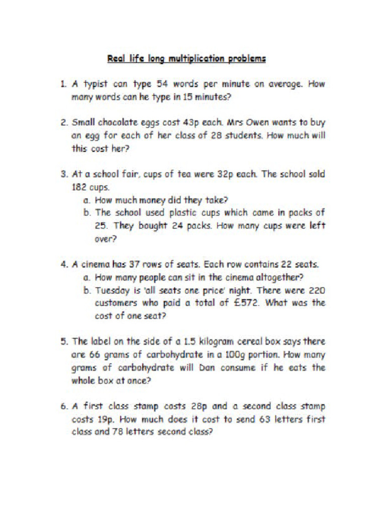 Multiplication and Division HW | PDF