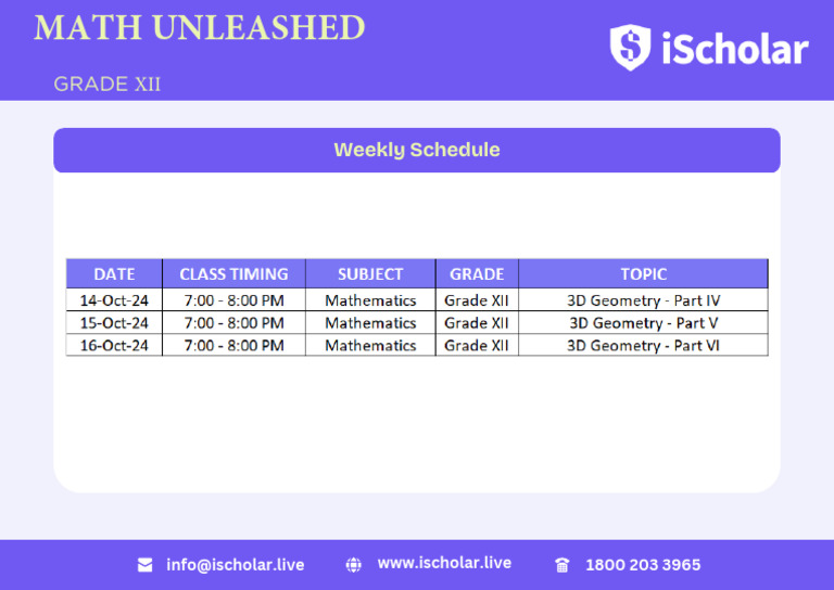 Weekly Schedule Math Unleashed Grade XII Batch 1 - 14 October - 19 ...