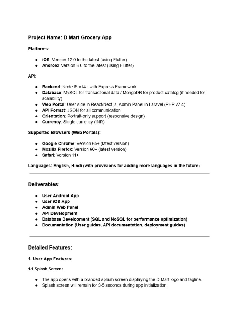 D Mart Grocery App Development Plan | PDF | Mobile App | Point Of Sale