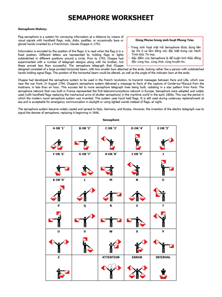 Semaphore Worksheet | PDF | Telegraphy | Service Industries