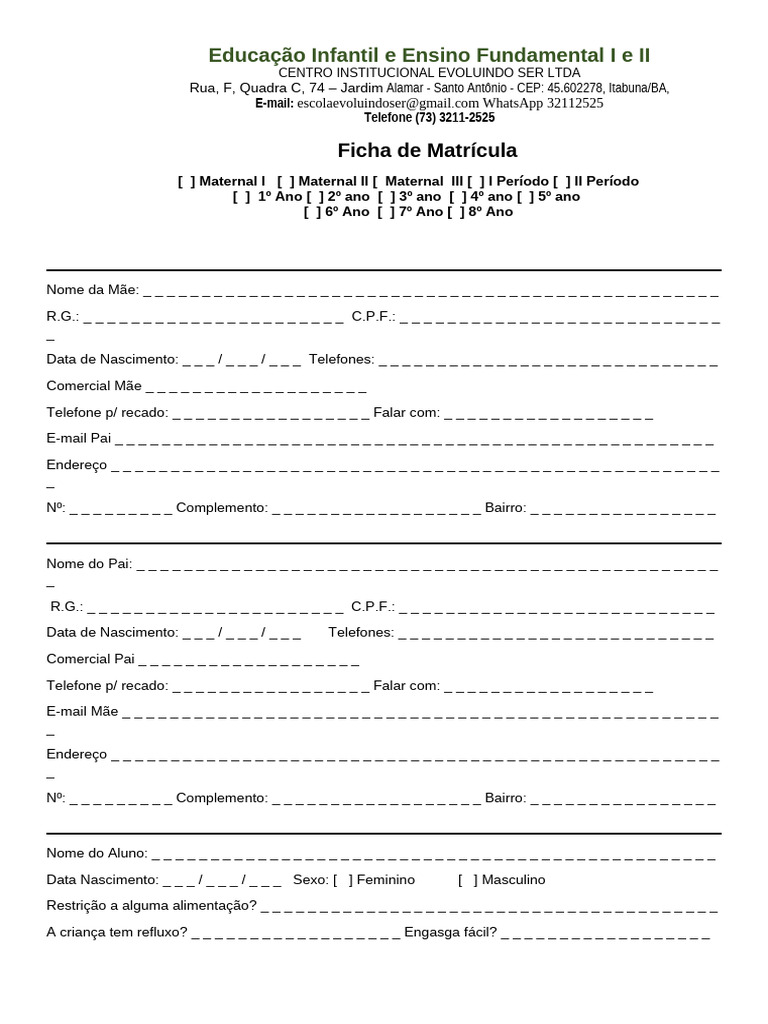 Modelo Ficha de Matrícula | PDF | Carreira e Crescimento