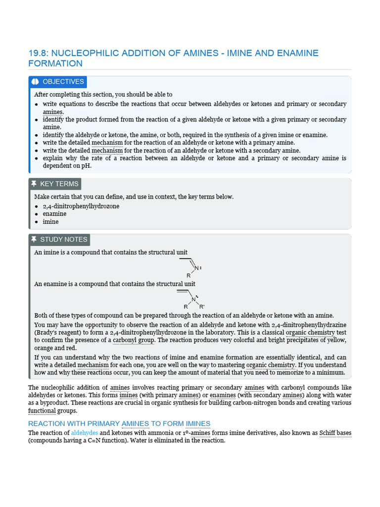 Imine and Enamine Formation Mechanisms | PDF | Amine | Aldehyde