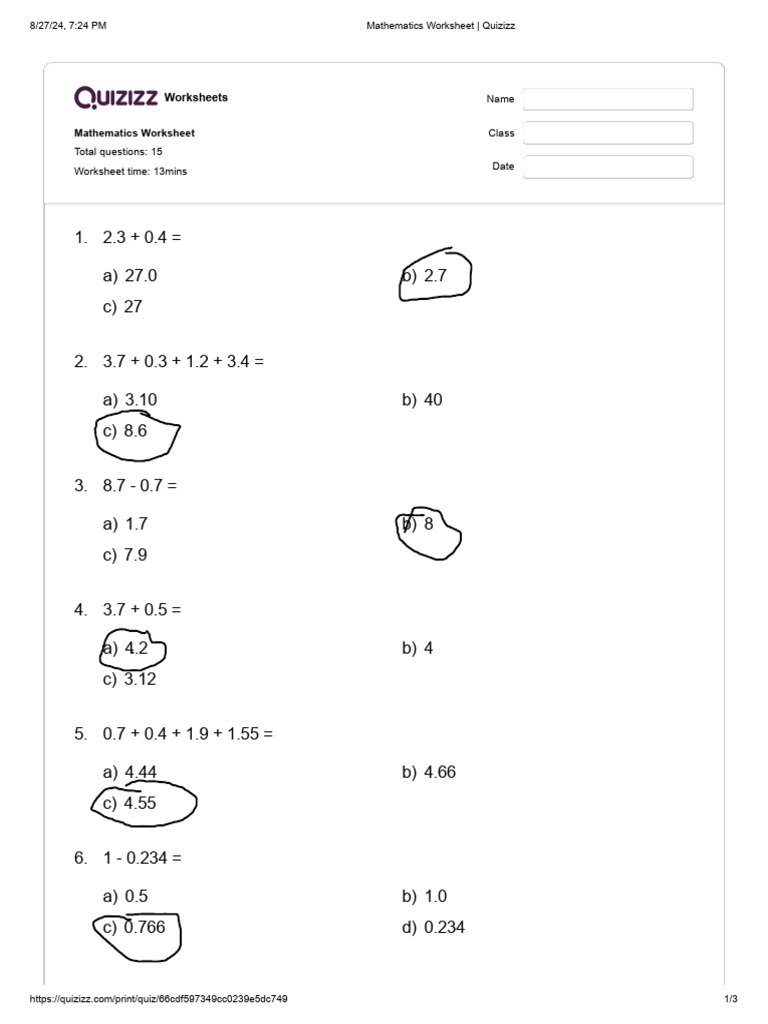 Mathematics Worksheet | PDF