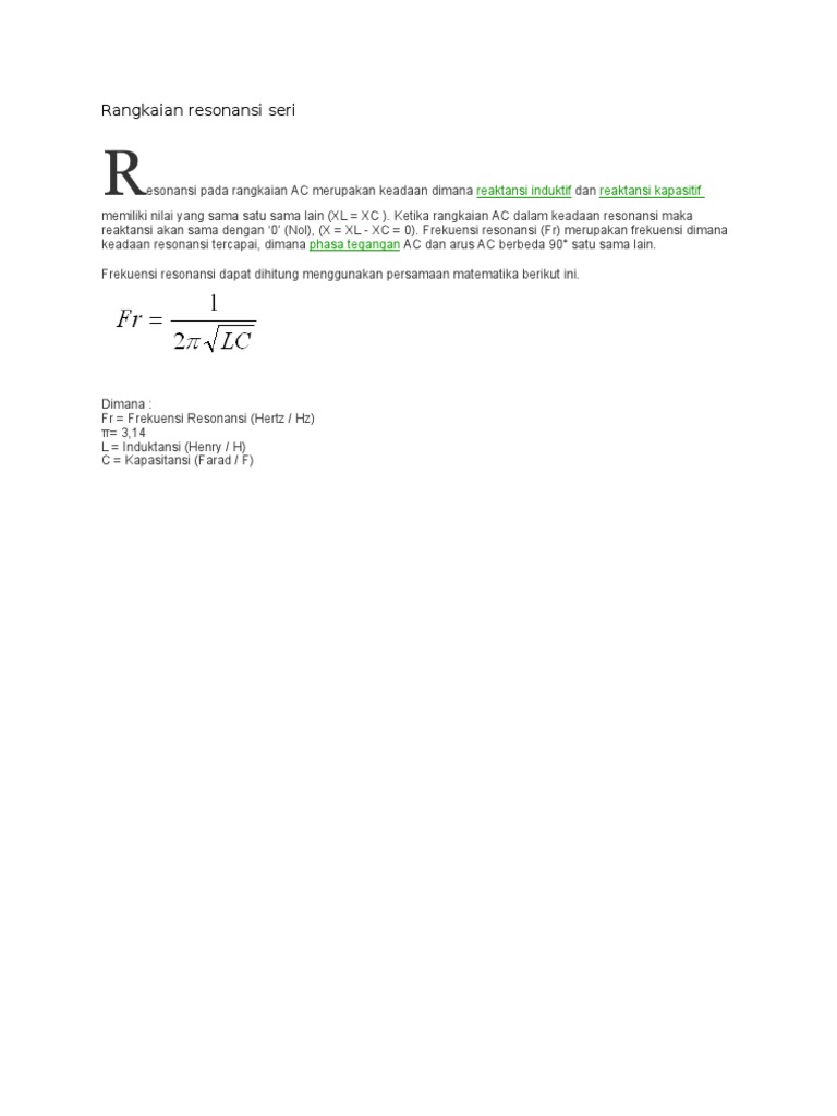 Frekuensi Resonansi pada Rangkaian Seri | PDF