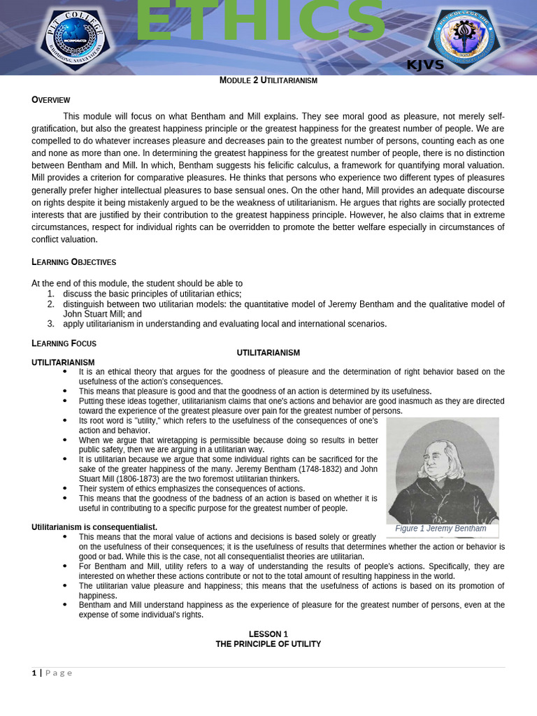 Ethics M2 | PDF | Utilitarianism | Pleasure