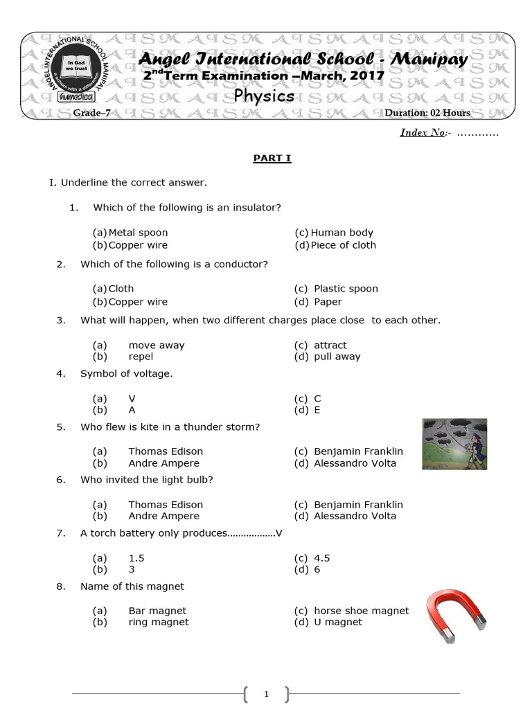 G7 Physics 2017 T3 | PDF | Electricity | Force