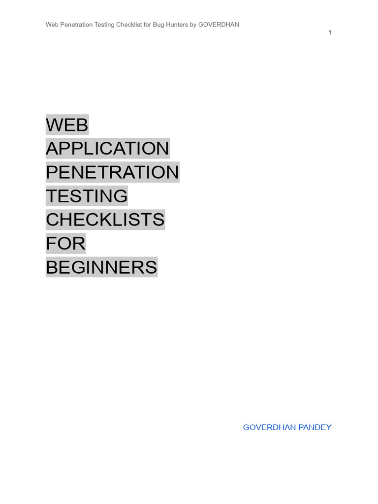 Web Penetration Testing Checklist For Bug Hunters | PDF | Transport ...