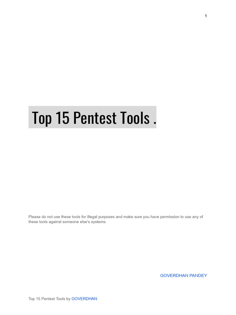 Top 15 Pentest Tools | PDF | Penetration Test | Information Technology ...
