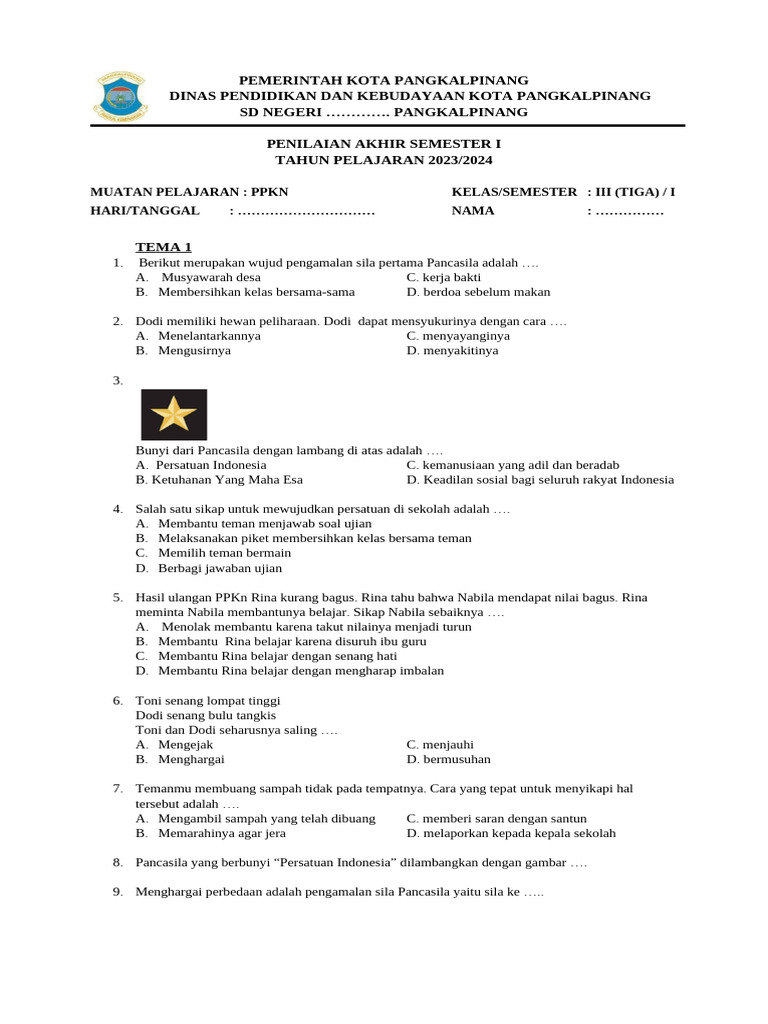 Soal Pas PPKN Kelas 3 | PDF | Karier & Perkembangan