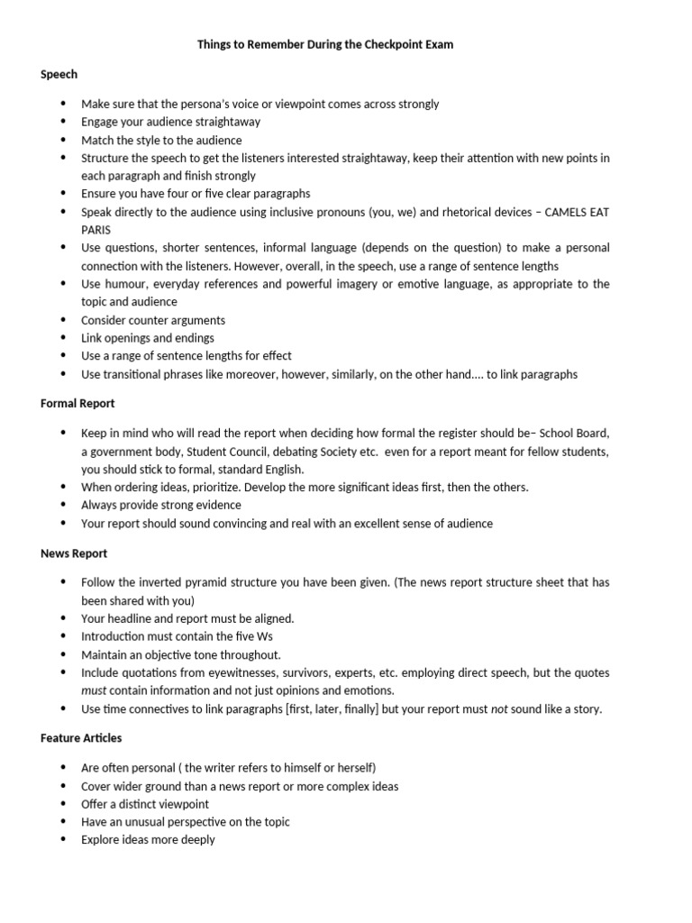 Advice for Checkpoint | PDF | Word | Information