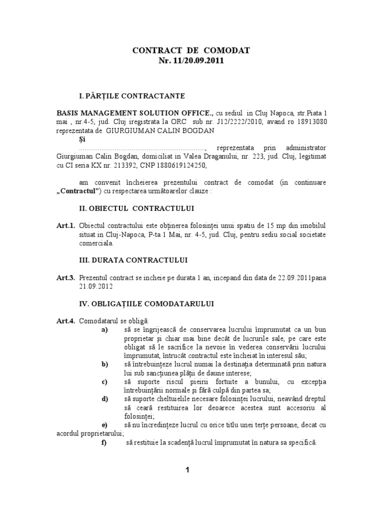 Contract de Comodat Model | PDF