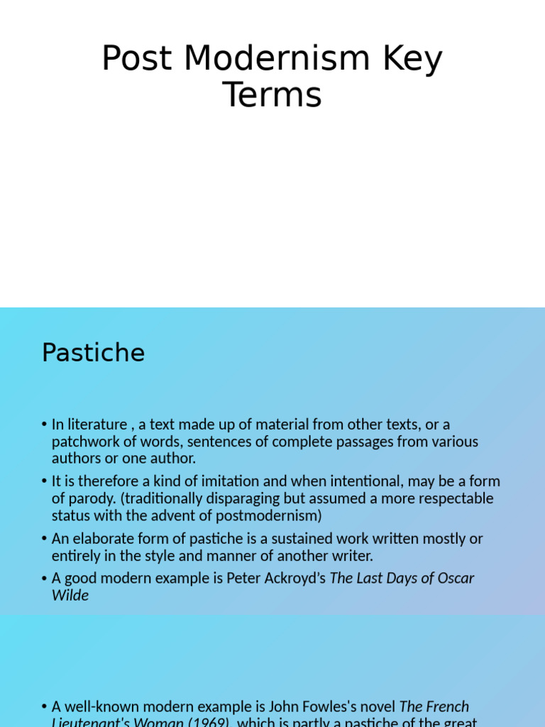 Key Terms in Post Modernism | PDF | General Fiction