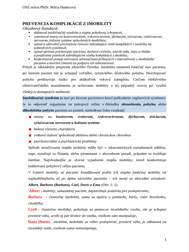 Prevencia komplikÃ¡ciÃ Z Imobility | PDF