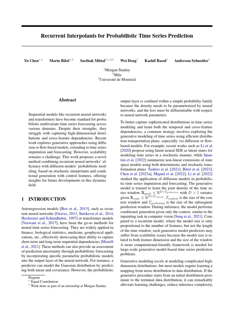 Recurrent Interpolants For Probabilistic Time Series Prediction | PDF | Time Series | Stochastic ...