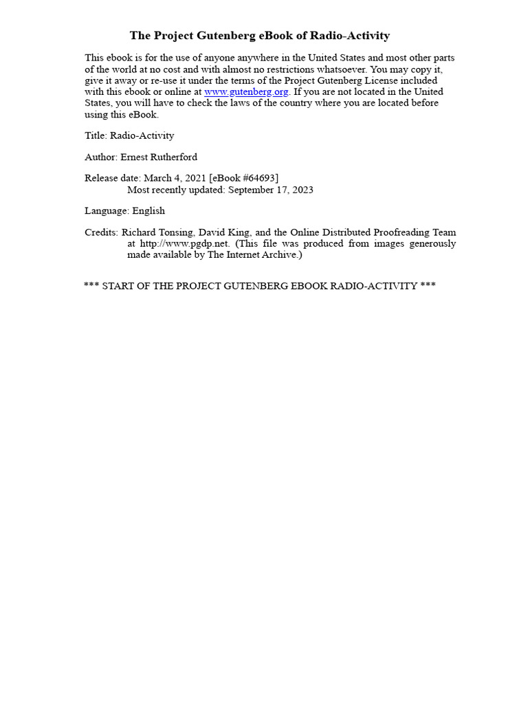 Radio-Activity, by Ernest Rutherford - Project Gutenberg | PDF ...