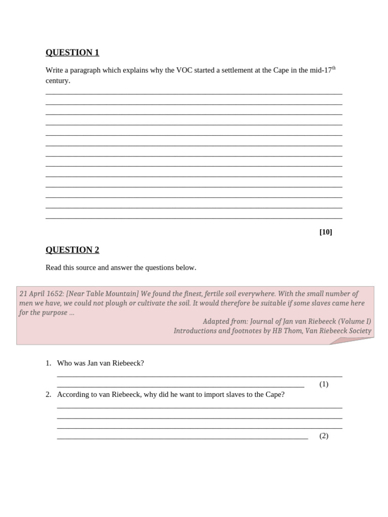 History Final Exam 2019 | PDF | South Africa