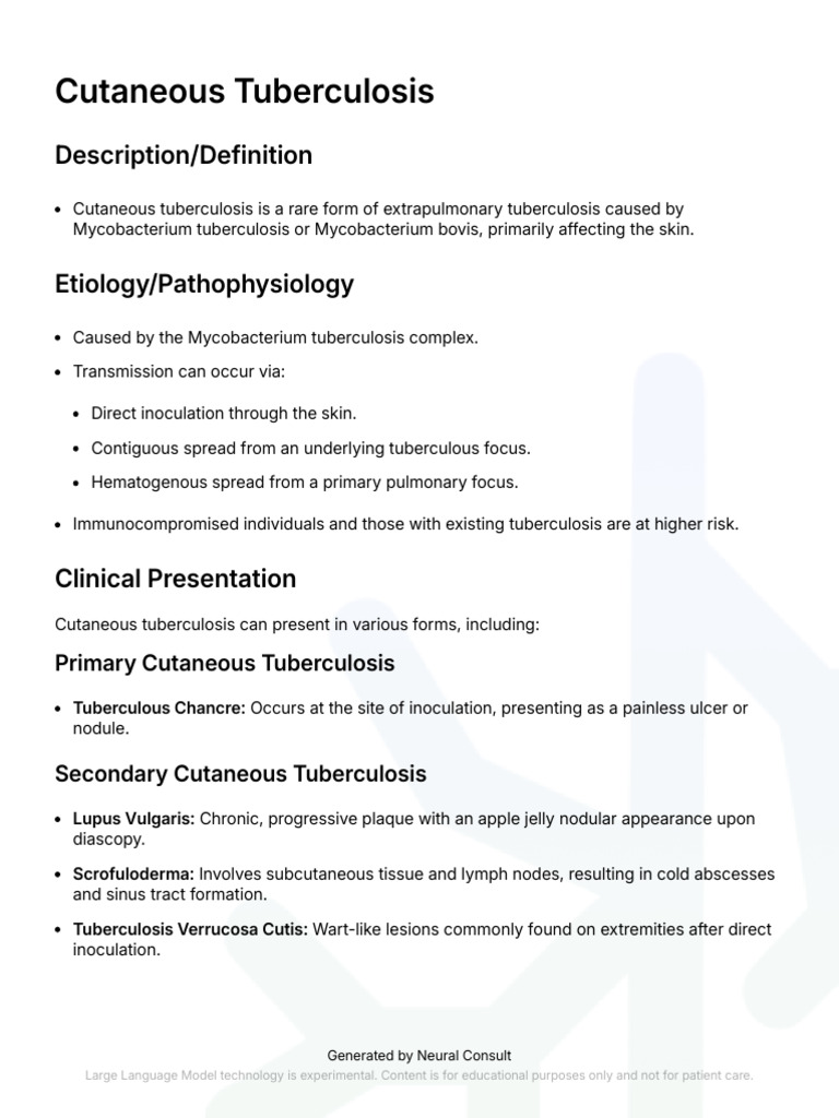 Cutaneous Tuberculosis ## Description Definition | PDF | Tuberculosis ...