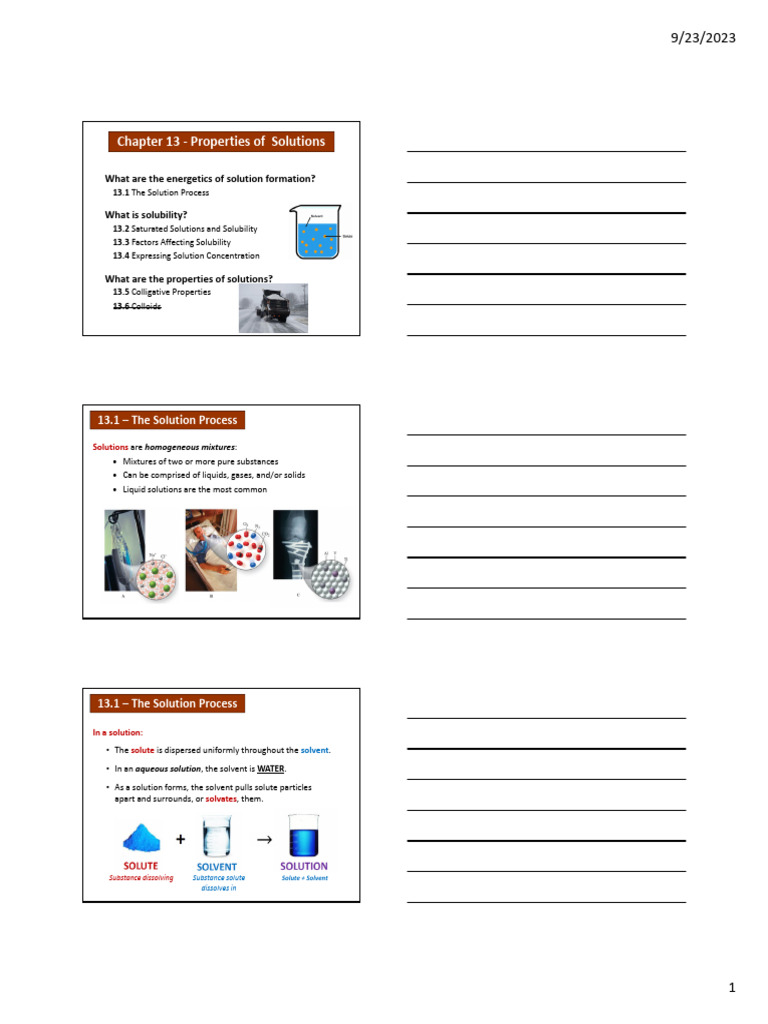 Chapter 13 Properties of Solutions F23 STUDENT | PDF | Solvation | Solubility