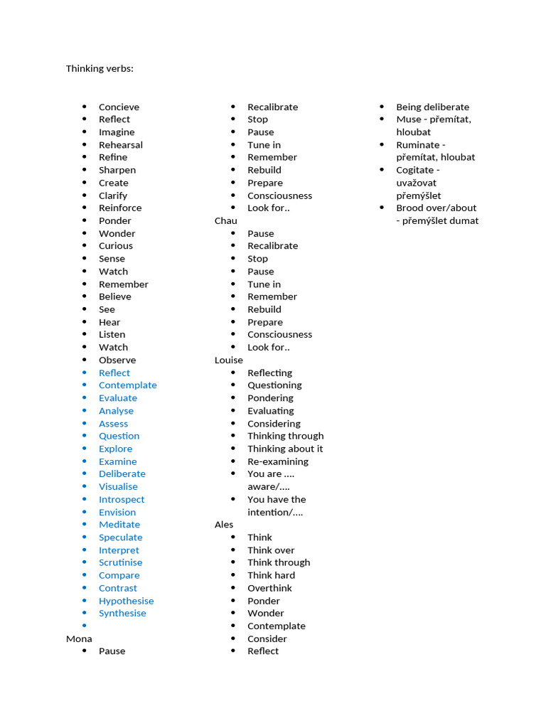 Thinking Verbs | PDF